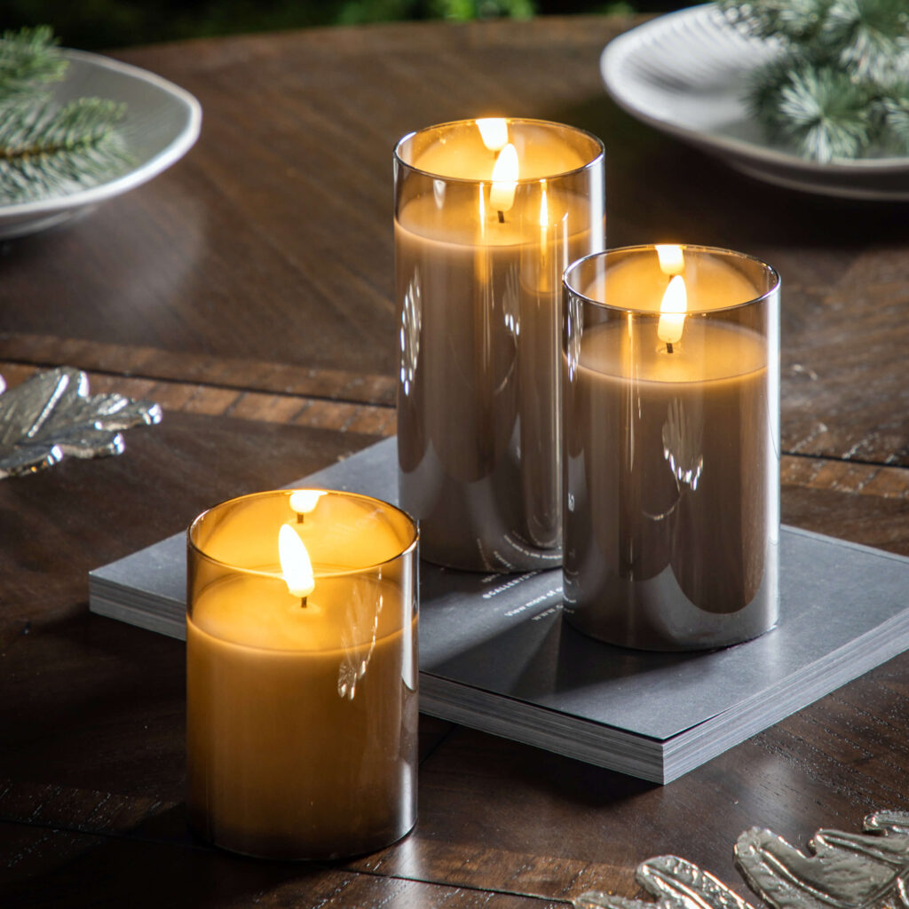 Lumineo Grey LED Wax Candles (Set of 3)