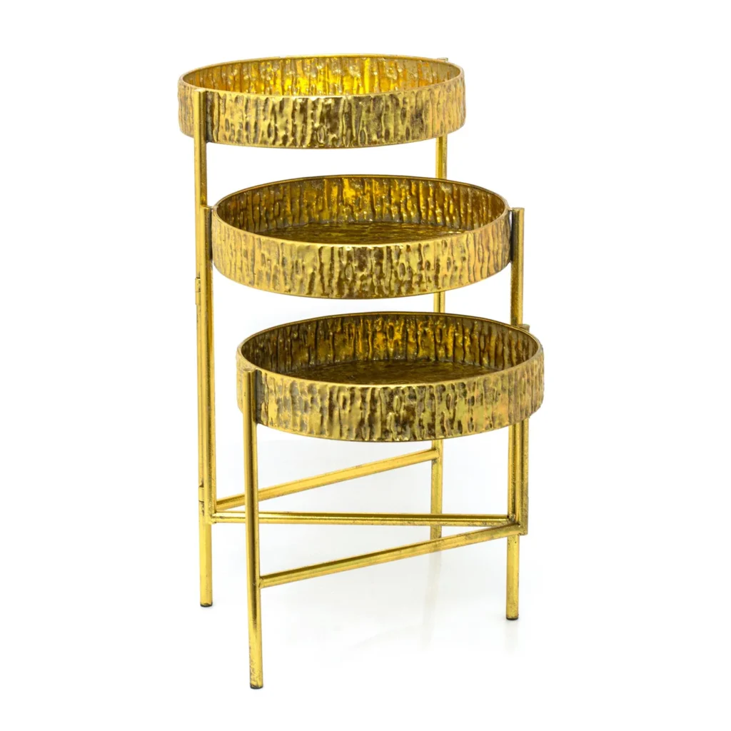 ANTIQUE GOLD 3 TIER METAL PLANTER STAND