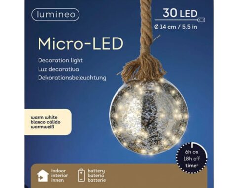 Kaemingk Micro LED Warm White Crackling Ball With Rope 14cm