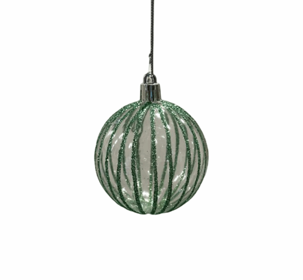 Green Glitter Stripe Glass Bauble – 6cm